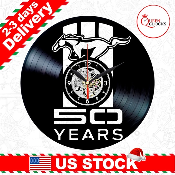QueenClocks | Wall Decor | Ford Mustang Clock Vinyl Garage Wall Decor ...